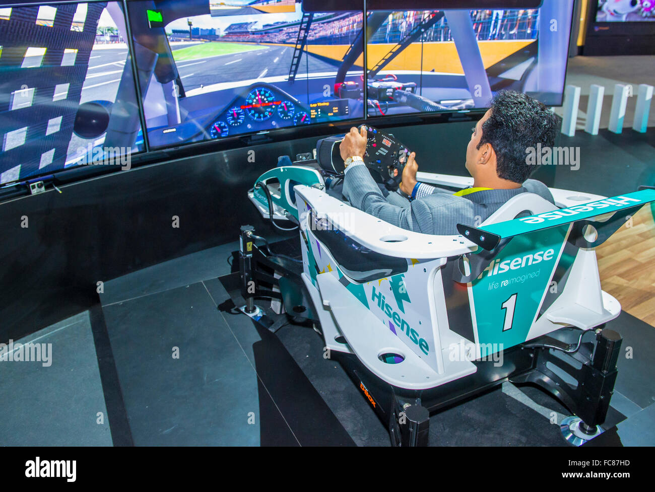 Simulator at the Hisense booth at the CES show held in Las Stock Photo ...
