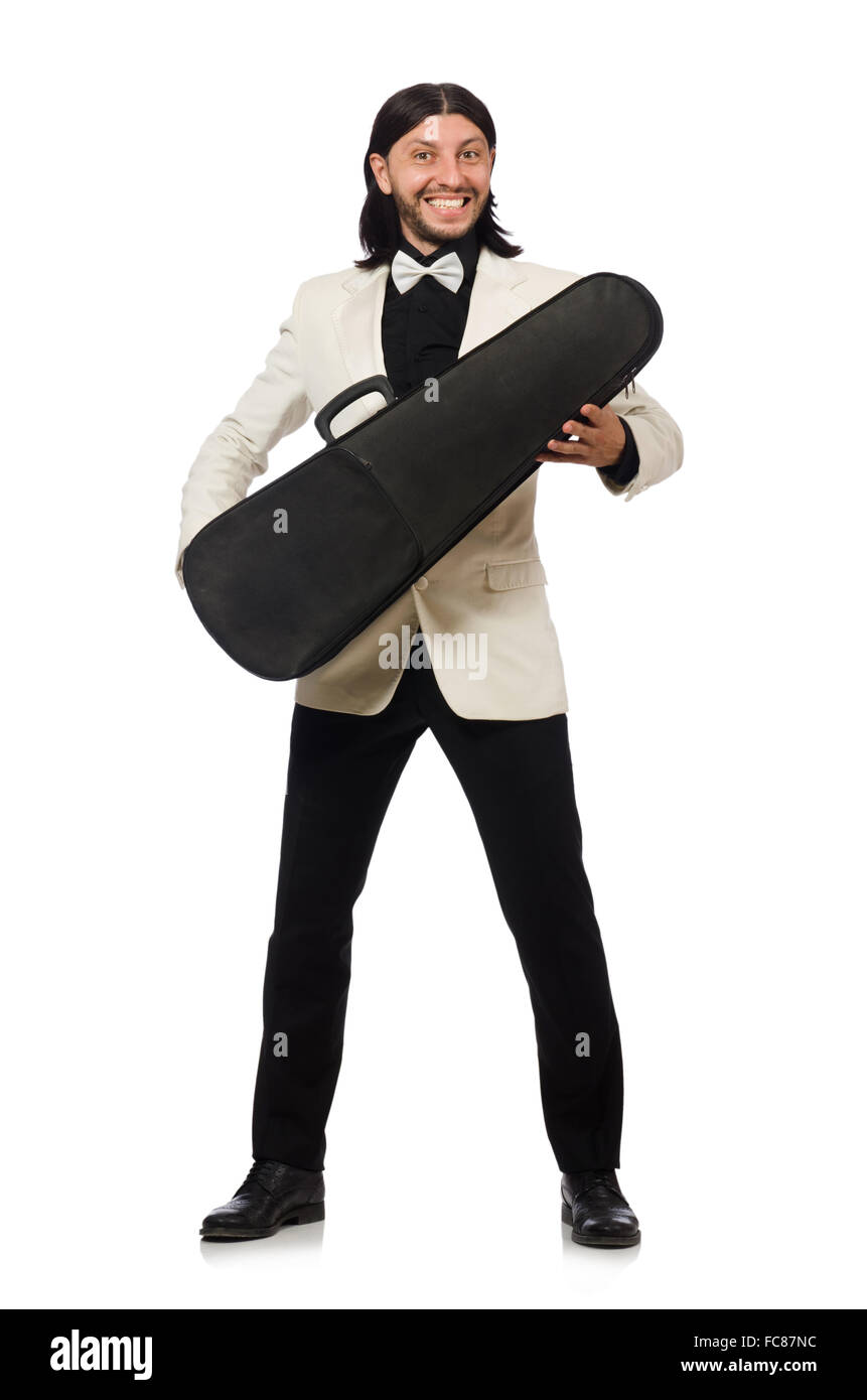 Man with violin case on whtie Stock Photo - Alamy
