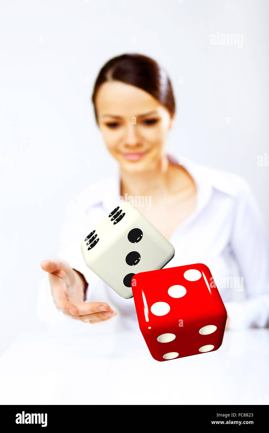 Image of a flying dice as symbol of risk and luck Stock Photo - Alamy