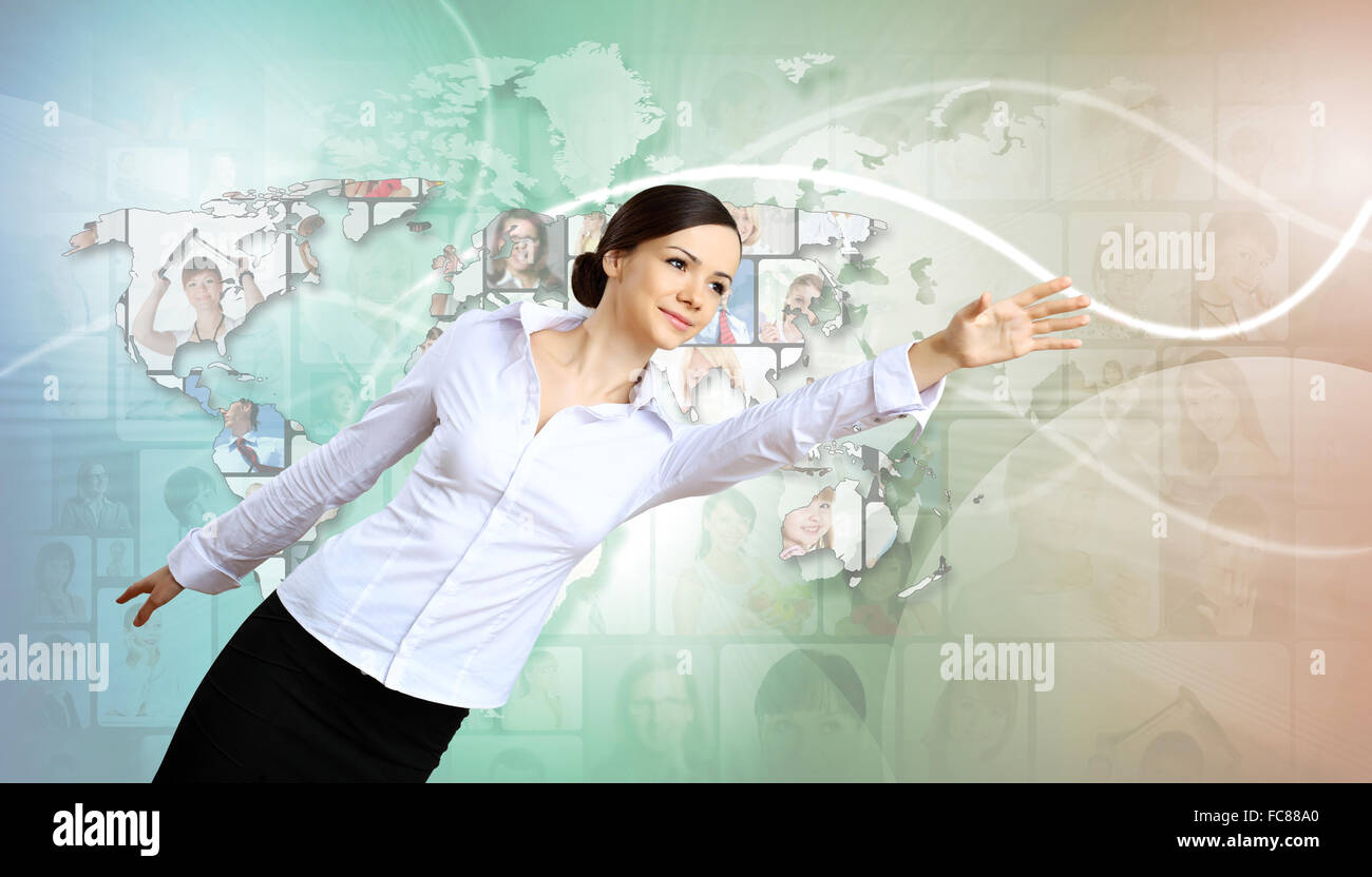 Collage with a business person against technology background Stock ...