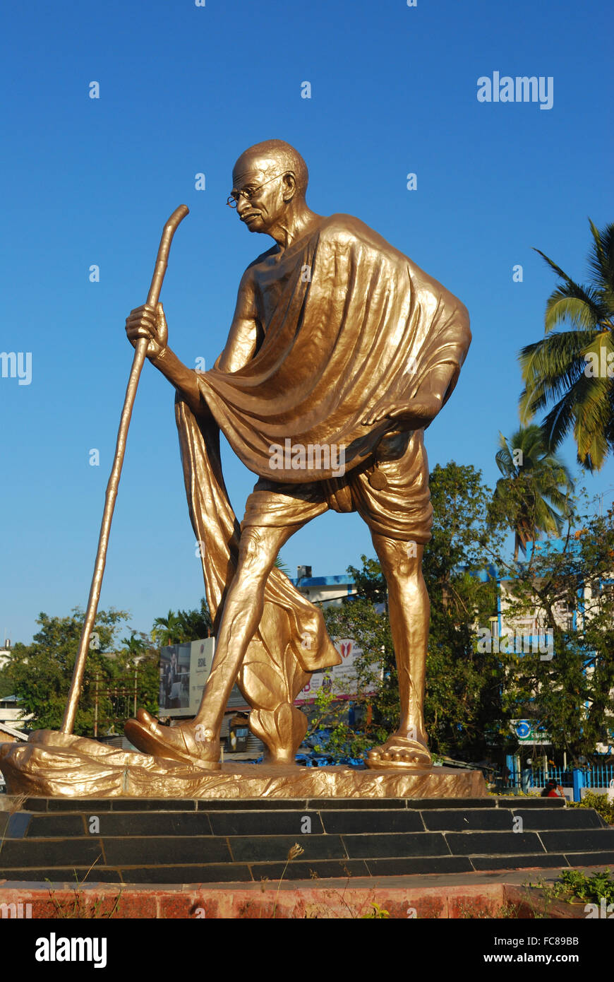 golden statue of gandhi,port balir,india Stock Photo - Alamy