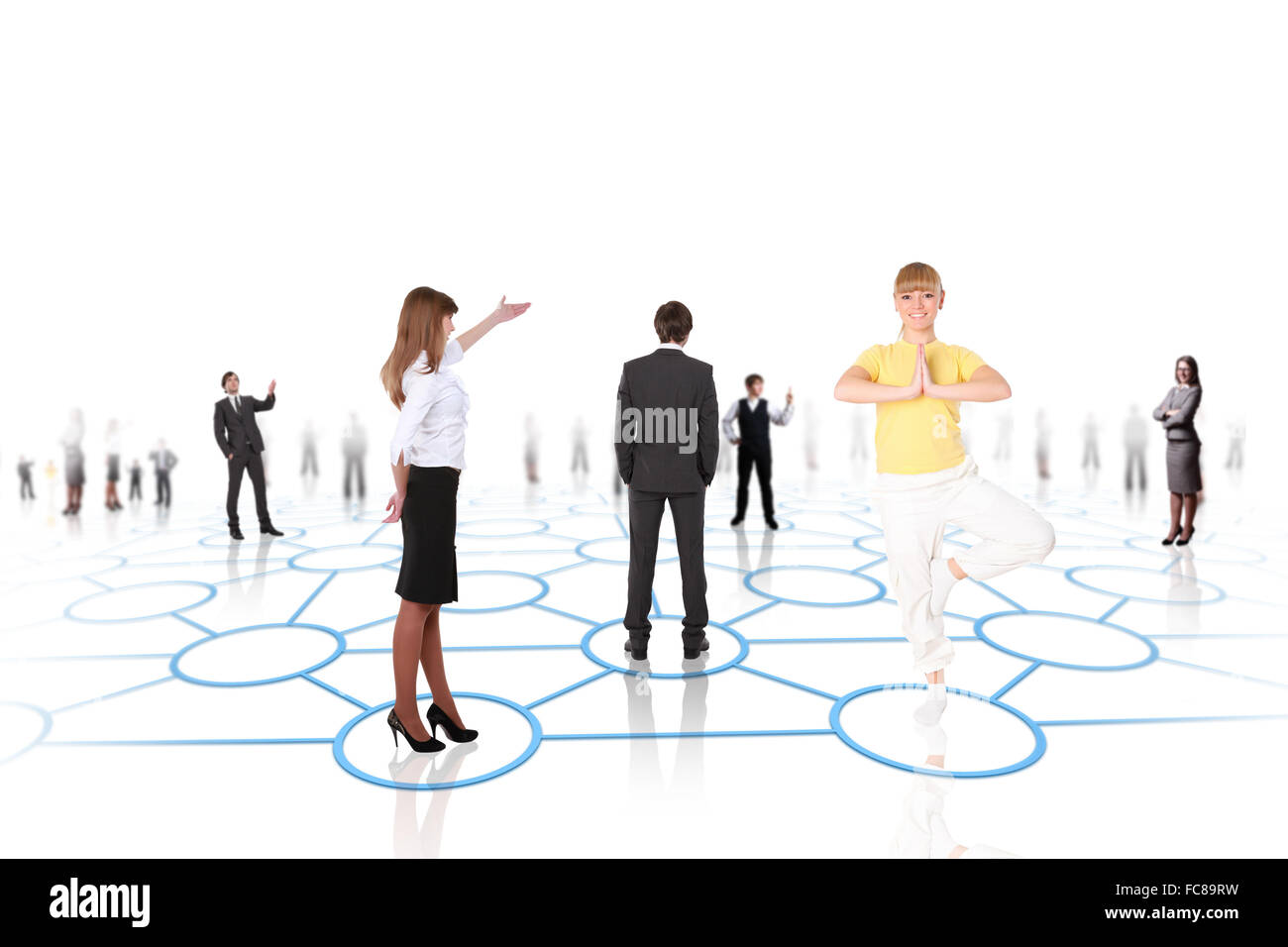 Human models connected together in a social network pattern Stock Photo ...