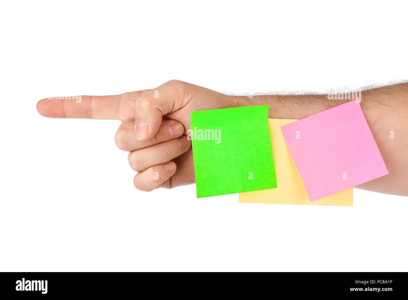 Hand and note paper Stock Photo - Alamy