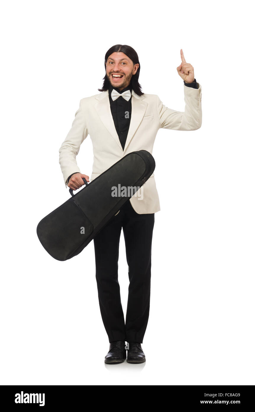 Man with violin case on whtie Stock Photo - Alamy