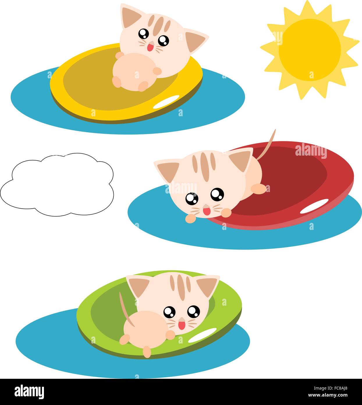 Cartoon cat in the pool action and emotion cute concept illustration ...