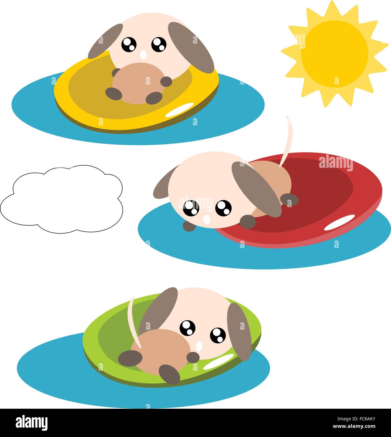 Cartoon dog in the pool action and emotion cute concept illustration ...