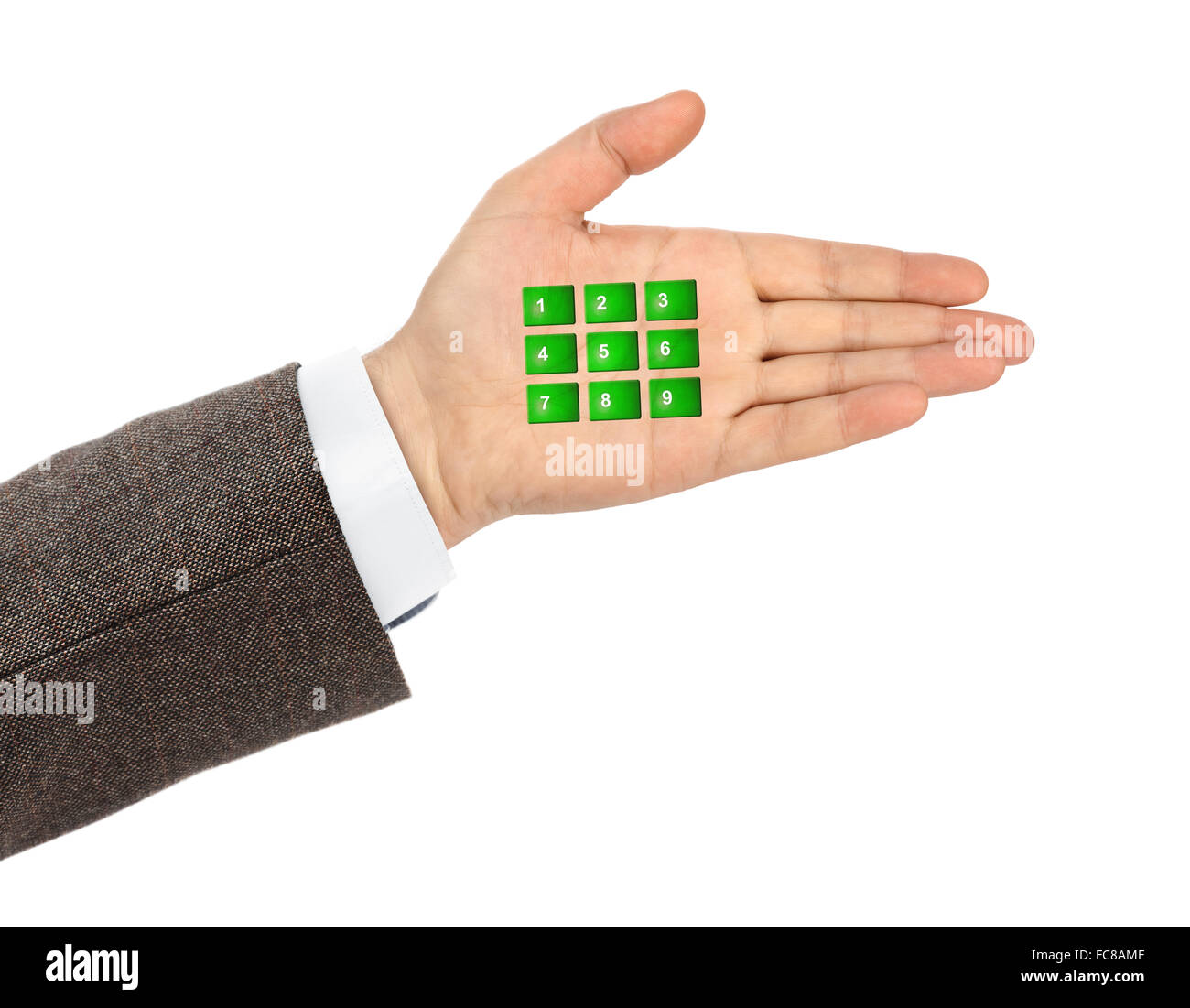 Hand with virtual phone buttons Stock Photo - Alamy