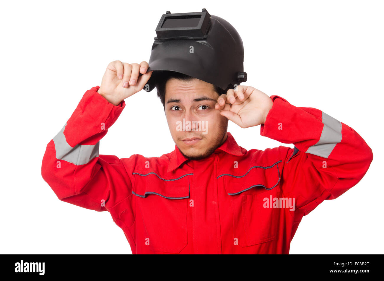 Funny welder isolated on white Stock Photo - Alamy