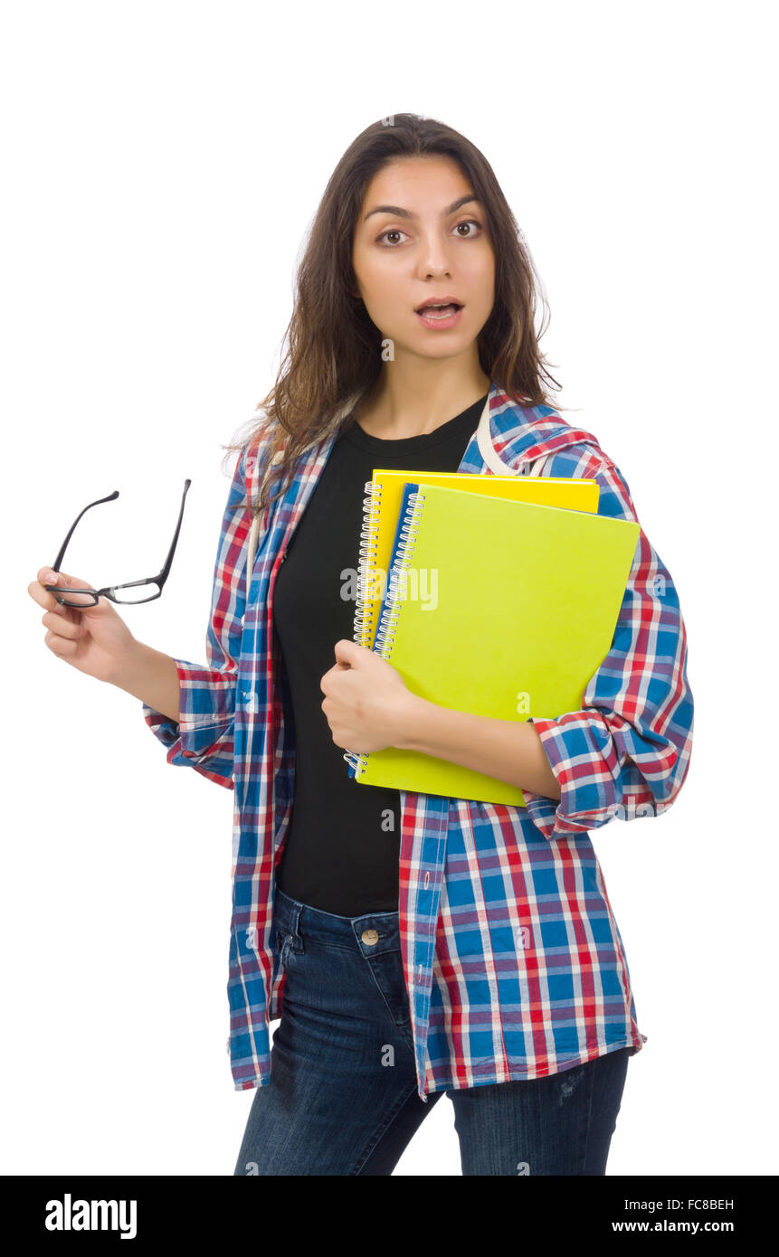 Young student with textbooks isolated on white Stock Photo - Alamy