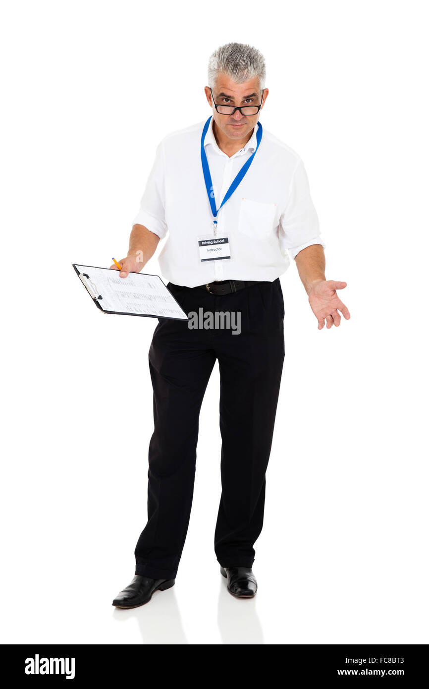 senior driving instructor isolated on white Stock Photo - Alamy