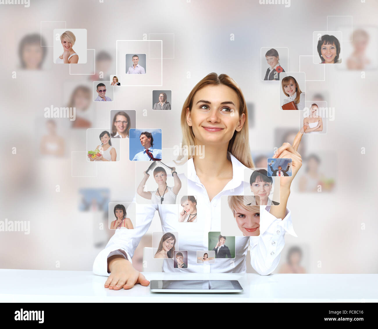 Collage with a business person against technology background Stock ...