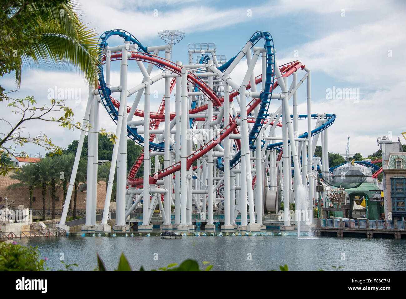 Railway of roller coaster in amusement park Stock Photo - Alamy