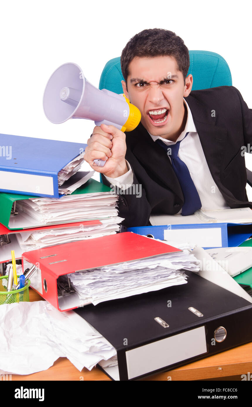 Funny businessman busy with his deliverables Stock Photo - Alamy