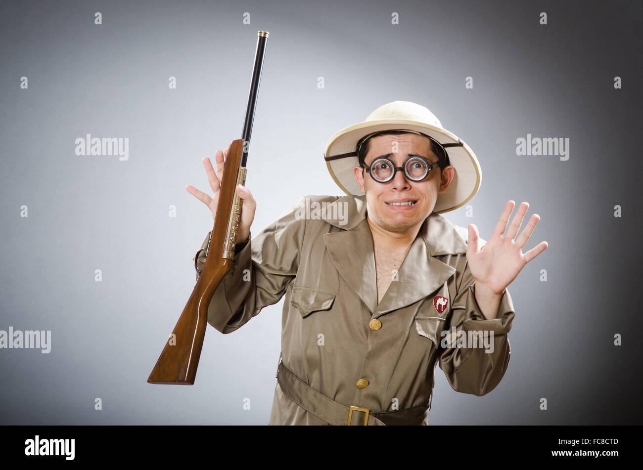 Funny hunter in hunting concept Stock Photo - Alamy