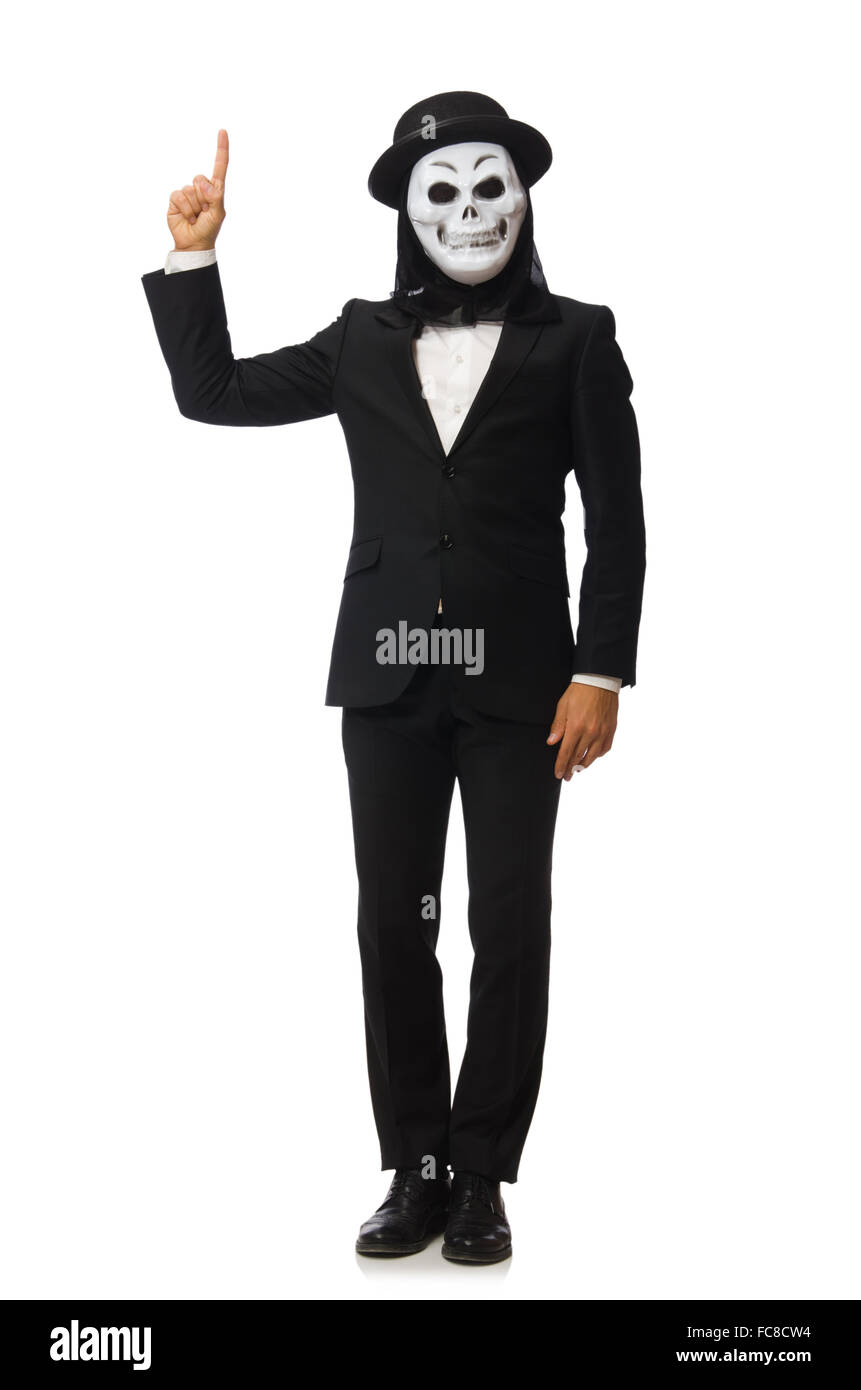 Man with scary mask isolated on white Stock Photo - Alamy
