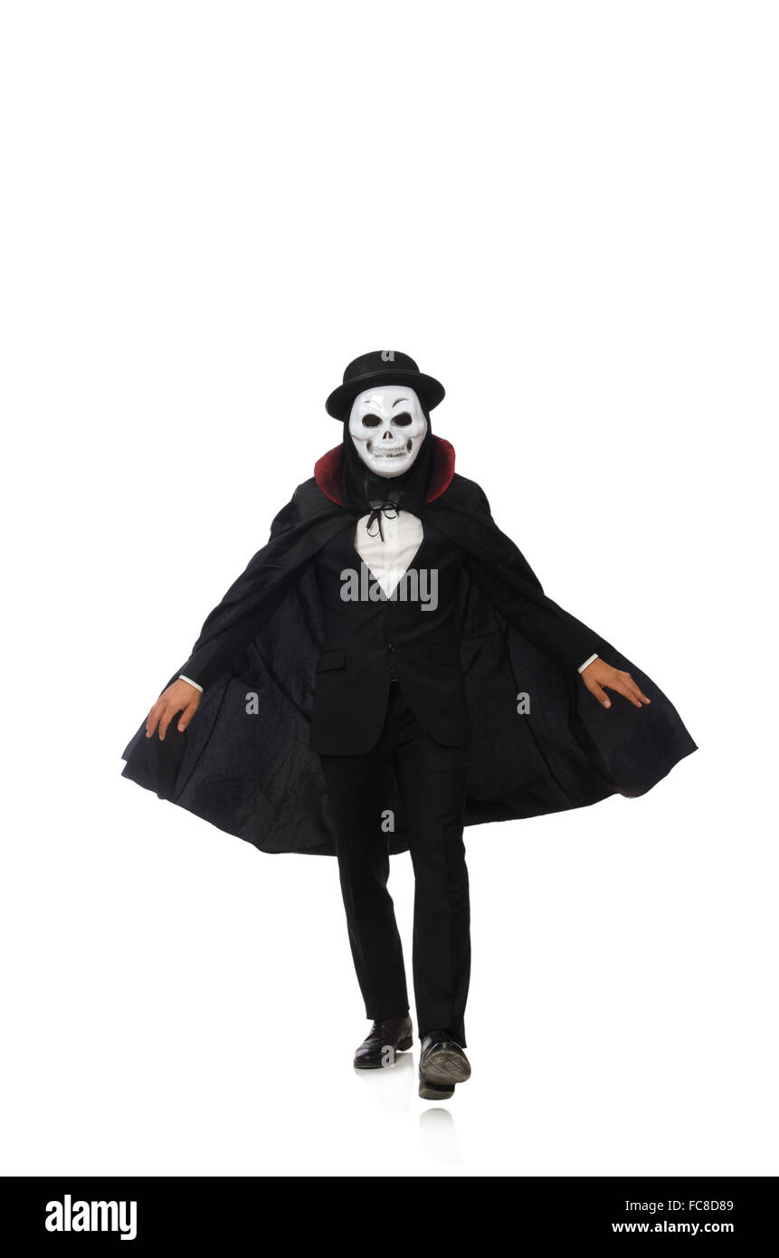 Man with scary mask isolated on white Stock Photo - Alamy