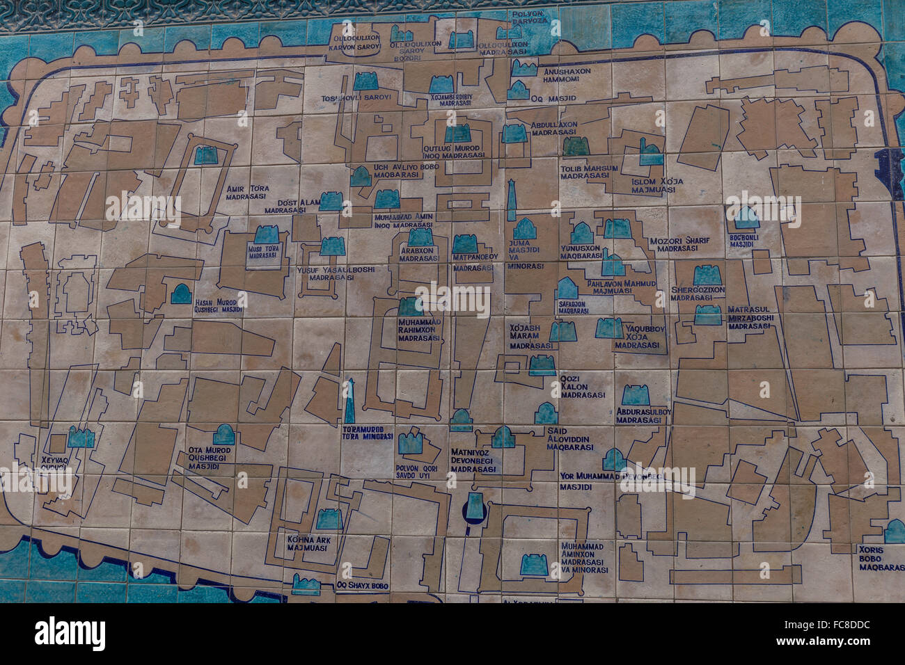 Map of the Kunya-Ark in Khiva made out of enamelled tiles Stock Photo ...