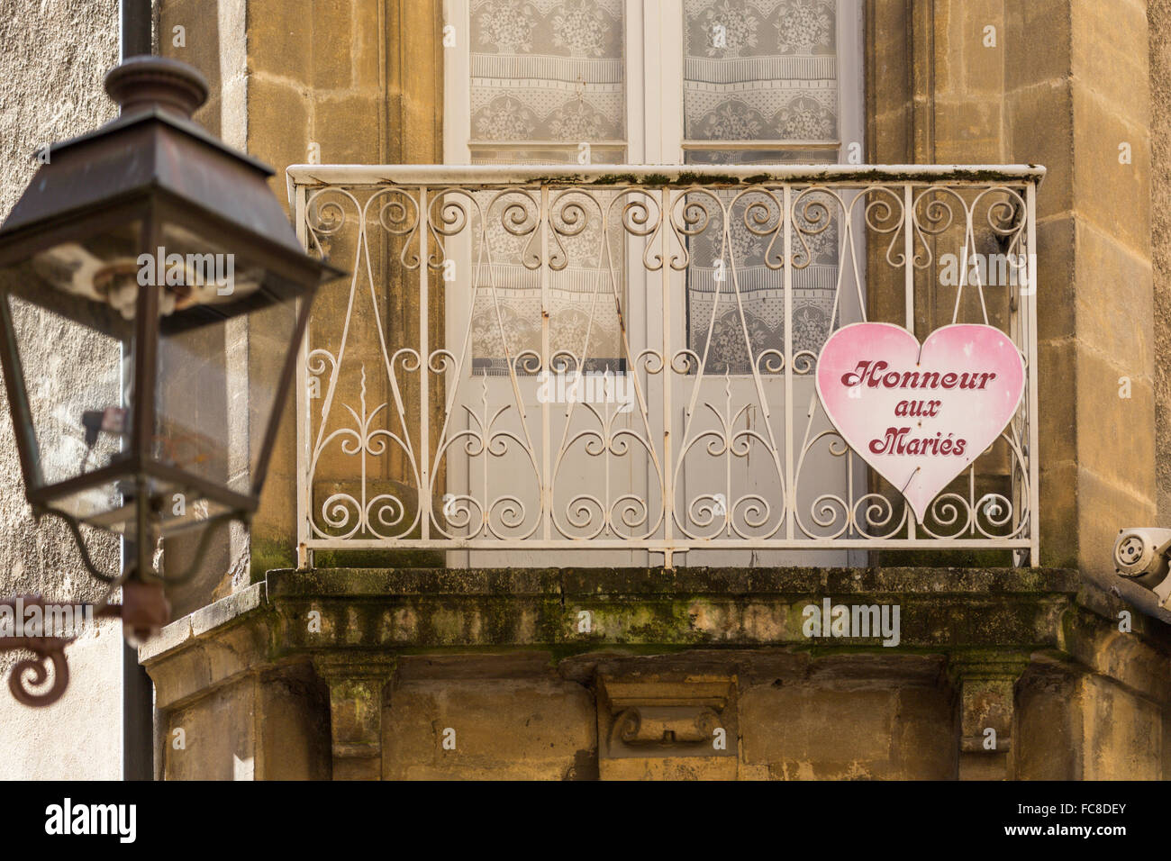Balcony with heart sign, Sarlat-la-Caneda, Dordogne, France Stock Photo ...