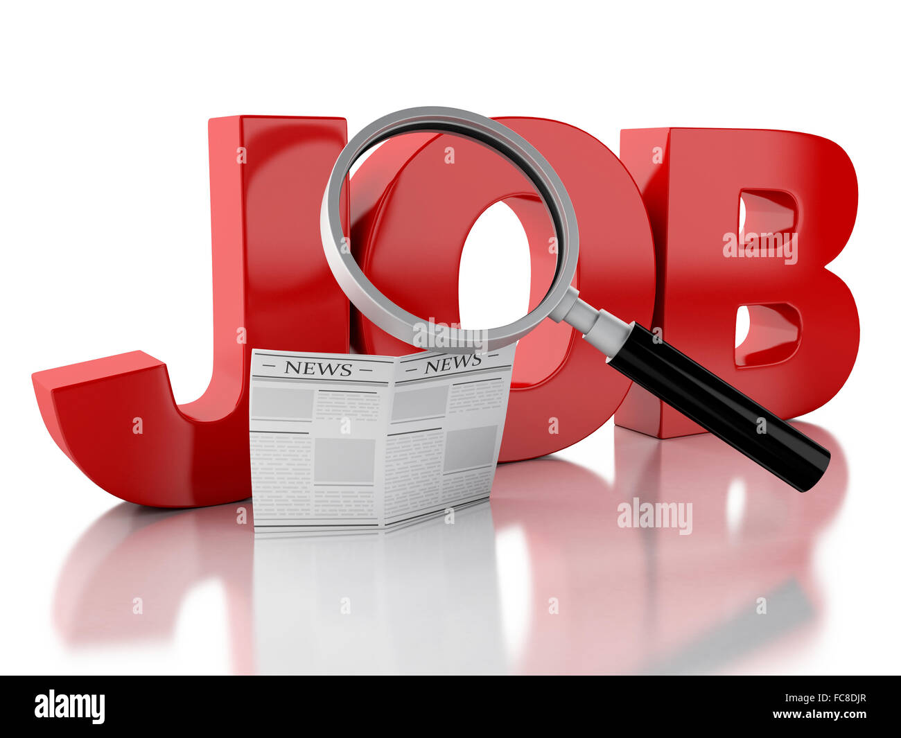 3d Search job Text with magnifying glass Stock Photo - Alamy