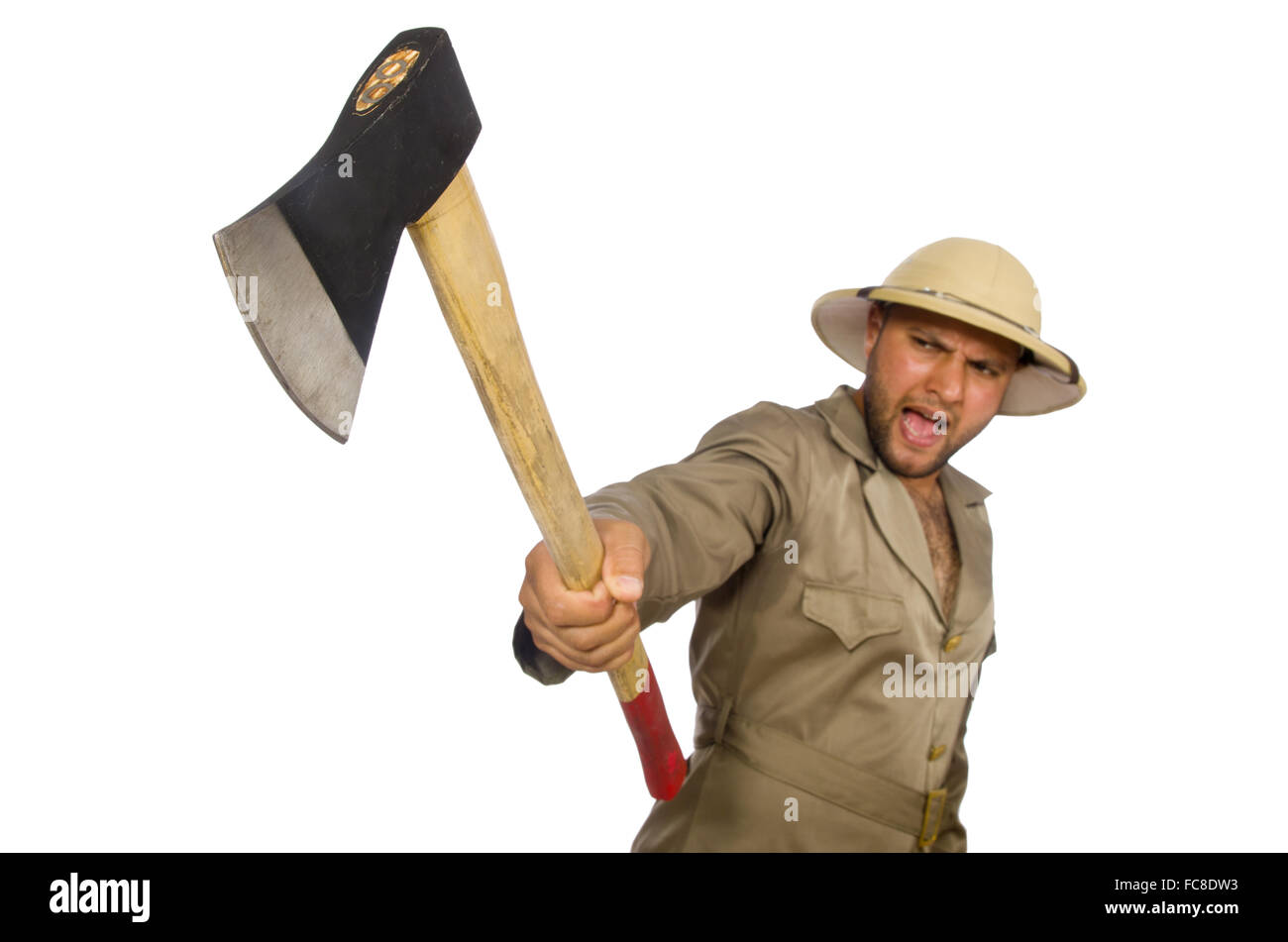 Man with axe isolated on white Stock Photo - Alamy