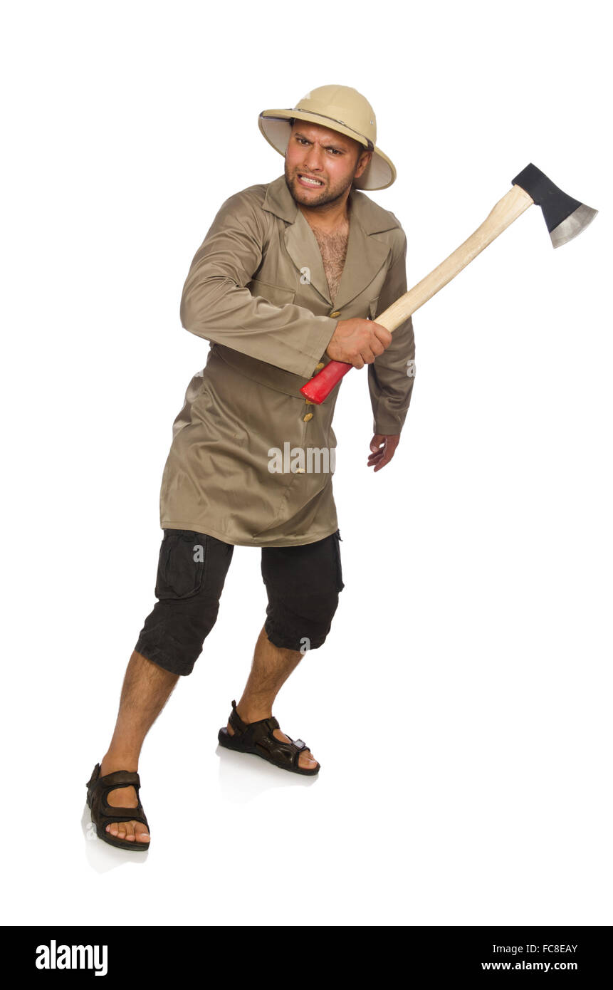 Man with axe isolated on white Stock Photo - Alamy
