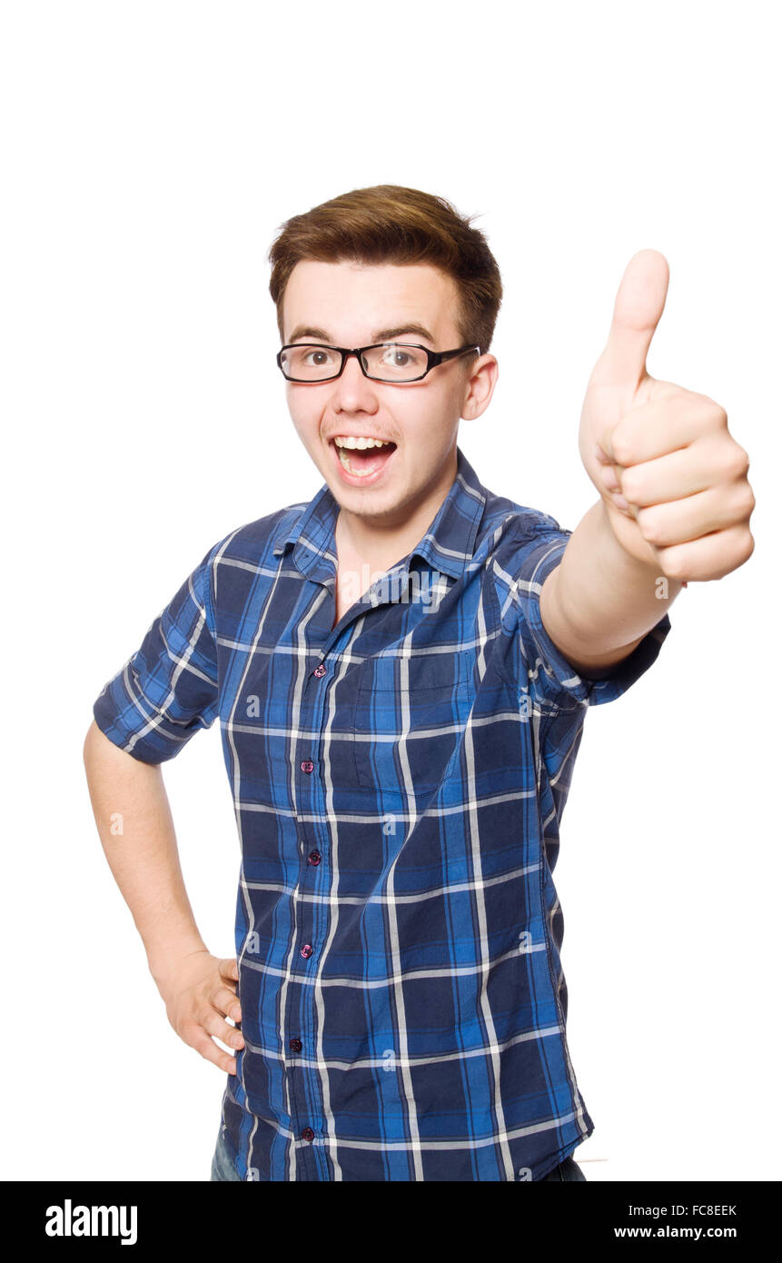 Funny student isolated on white Stock Photo - Alamy