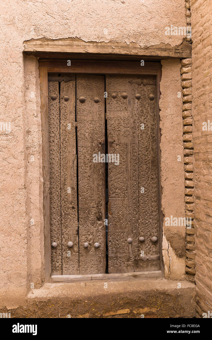 Old wooden door within the Throne room of the Mosque of Allakuli-Khan ...