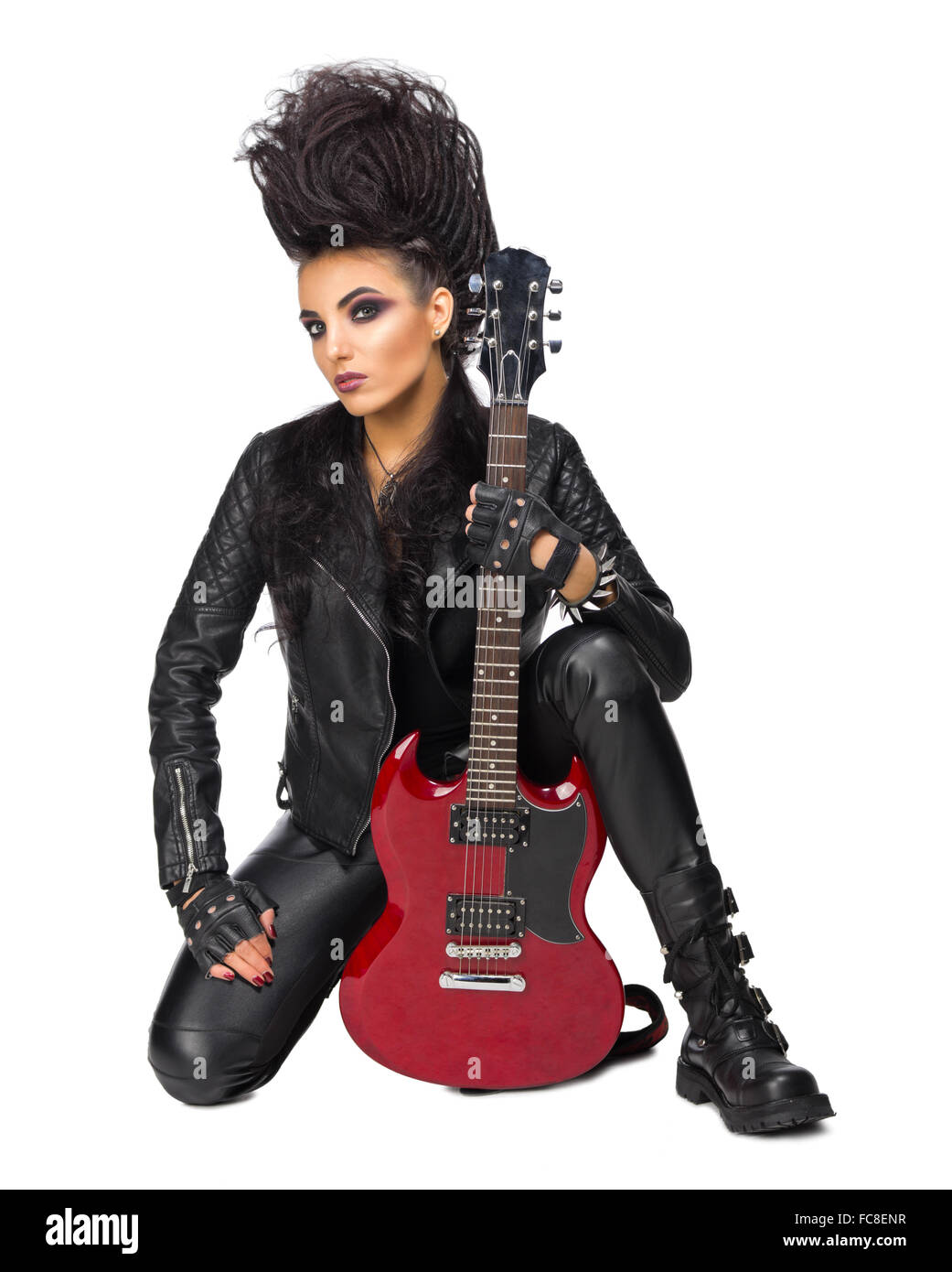 Rock musician in leather clothing isolated Stock Photo - Alamy