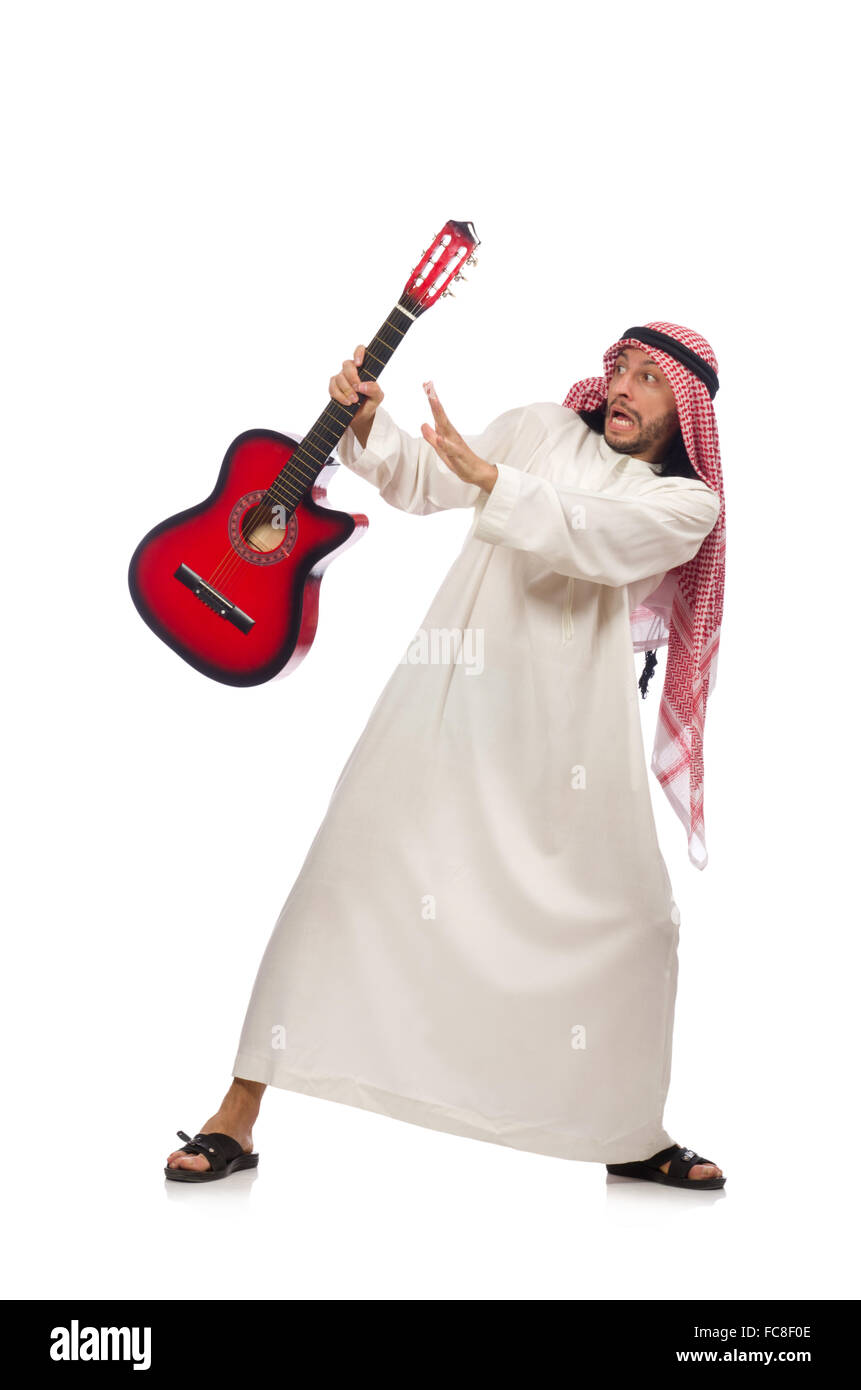 Arab man playing isolated on white Stock Photo - Alamy