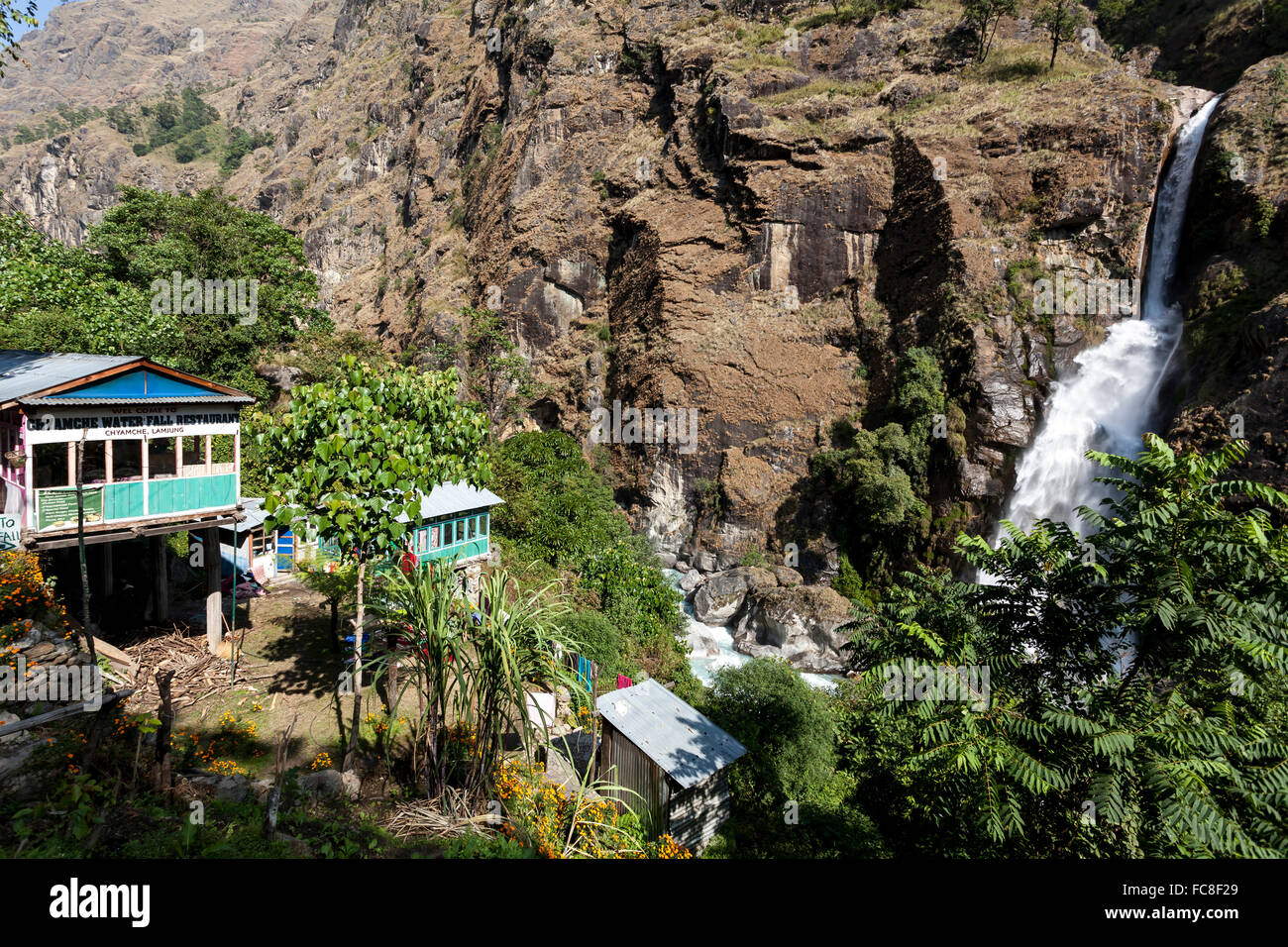 Waterfall in Nepal Stock Photo - Alamy