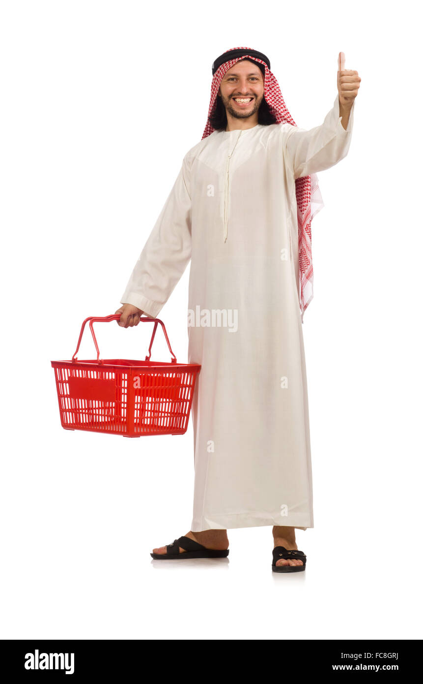 Arab man doing shopping isolated on white Stock Photo - Alamy