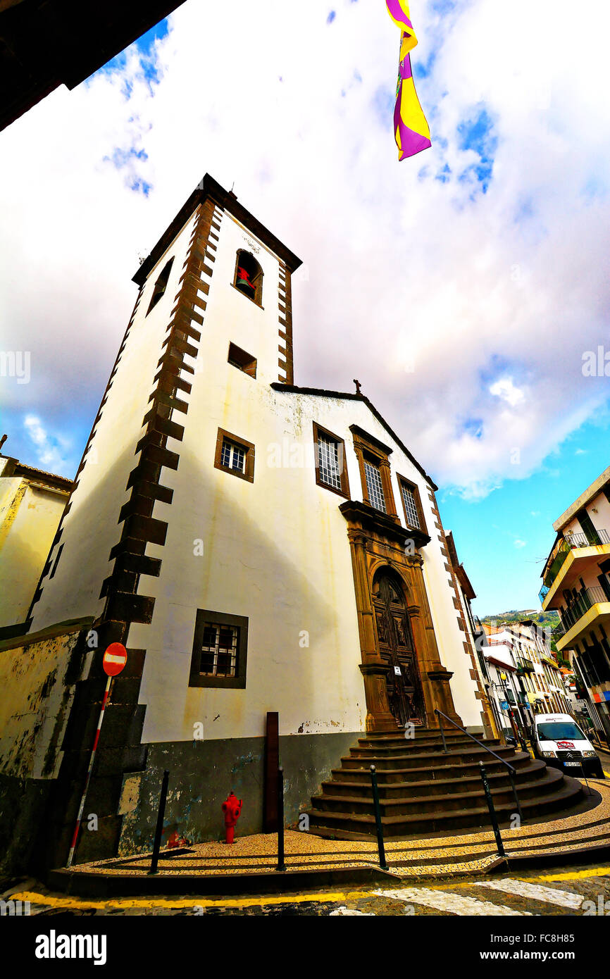 Madeira Funchal city centre stone built church Stock Photo - Alamy