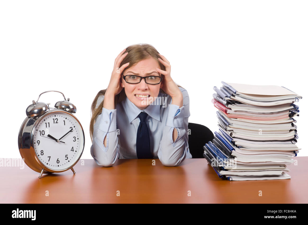 Office employee at work table isolated on white Stock Photo - Alamy