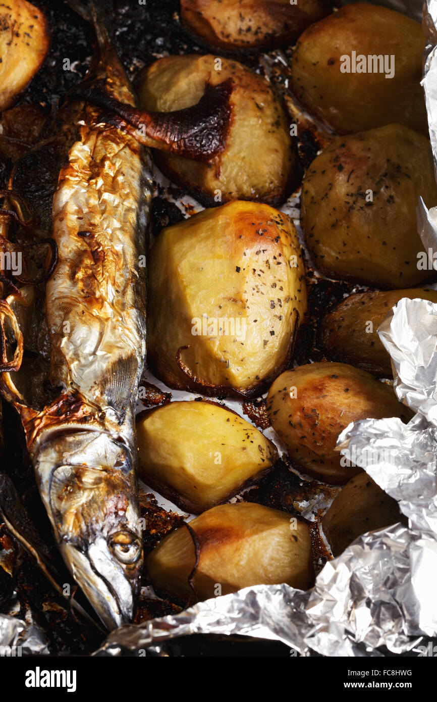 Tray baked fish potatoes hi-res stock photography and images - Alamy