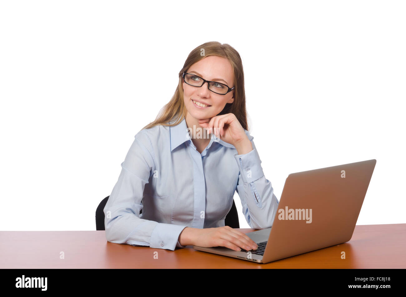 Office employee at job isolated on white Stock Photo - Alamy