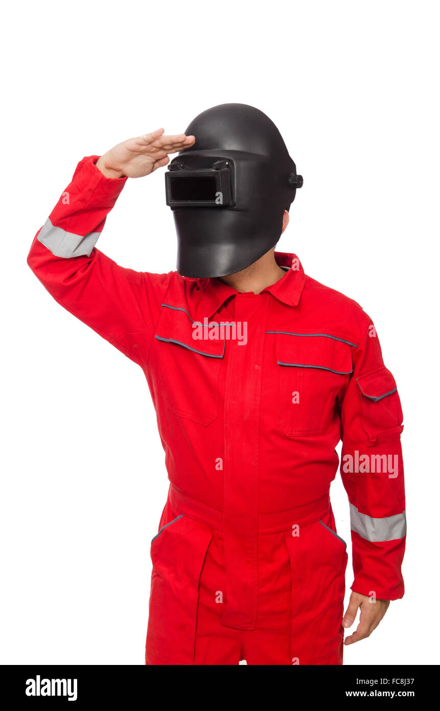 Funny welder isolated on white Stock Photo - Alamy