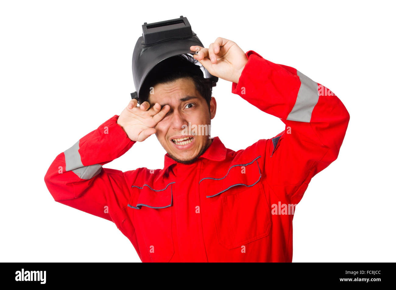 Funny welder isolated on white Stock Photo - Alamy