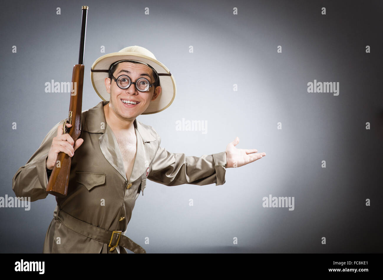 Funny hunter in hunting concept Stock Photo - Alamy