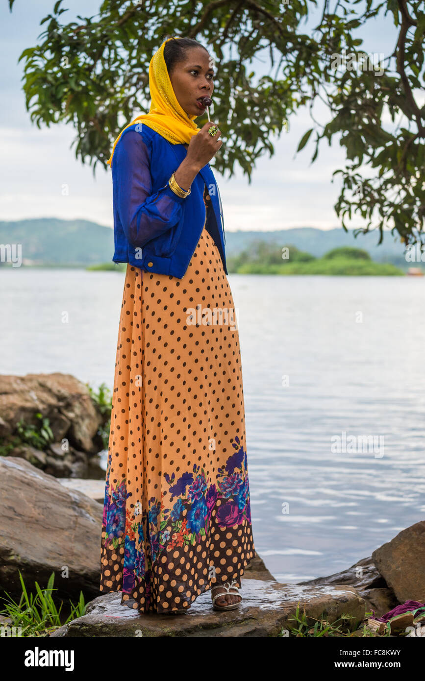 Portrait of the Muslim tourists, the source of the River Nile, Lake ...