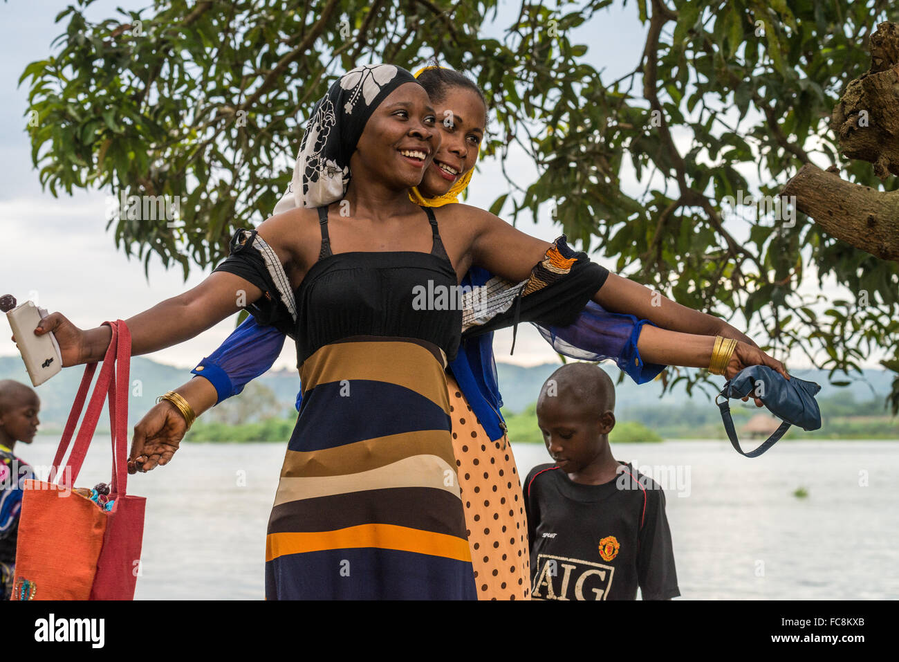 Portrait of the Muslim tourists, the source of the River Nile, Lake ...