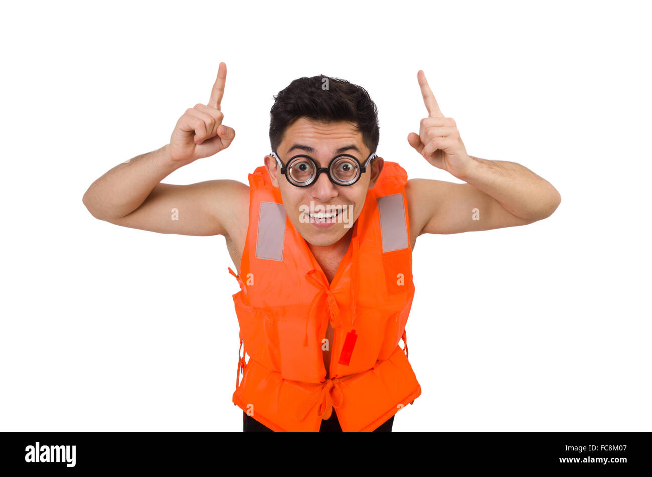 Funny man wearing orange safety vest Stock Photo - Alamy