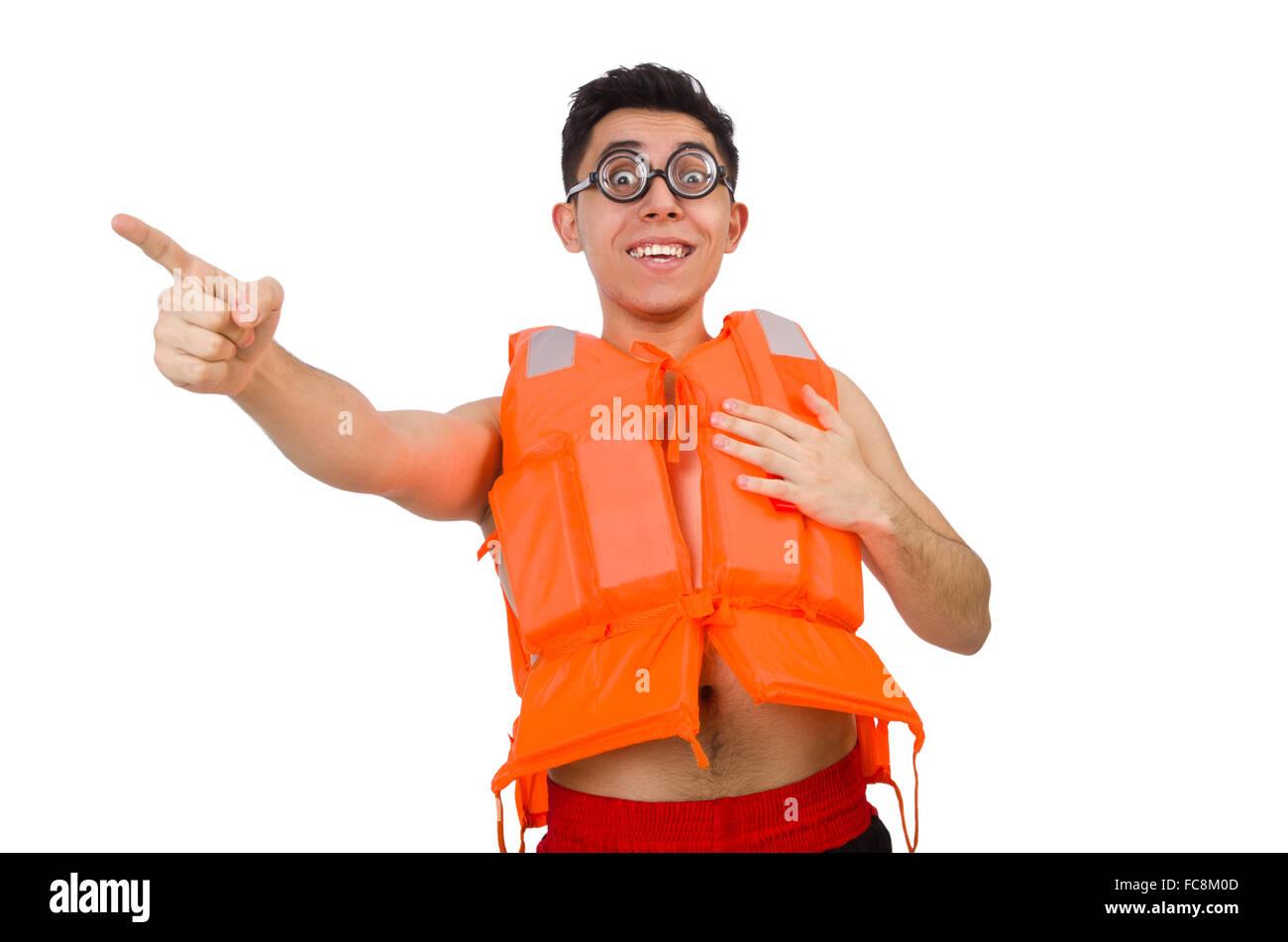Funny man wearing orange safety vest Stock Photo - Alamy