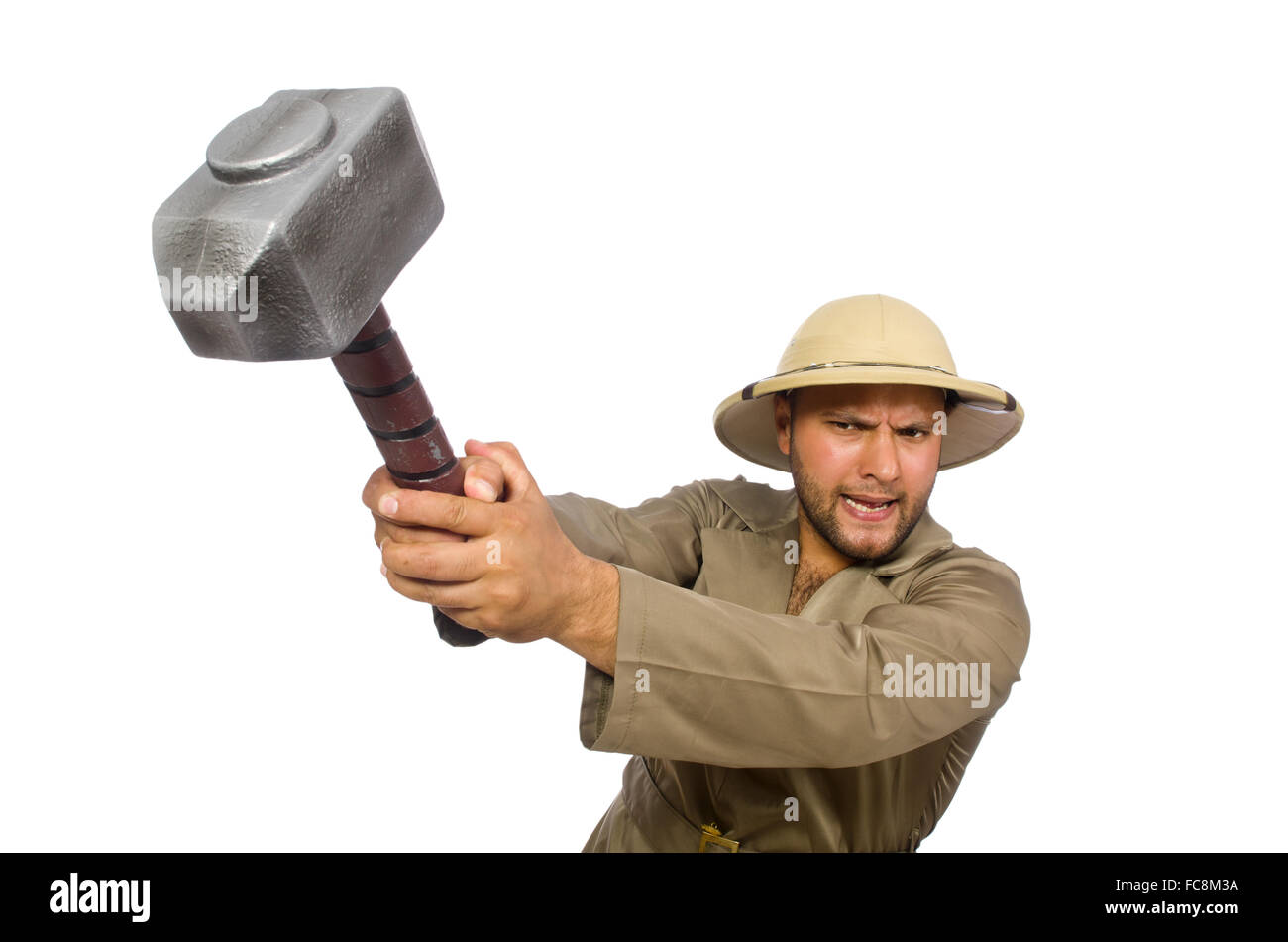 Man with hammer isolated on white Stock Photo - Alamy