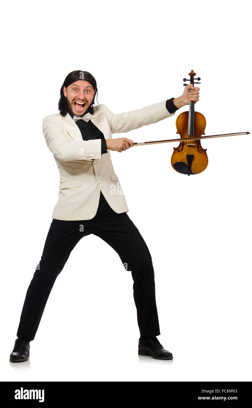 Man with violin playing on white Stock Photo - Alamy