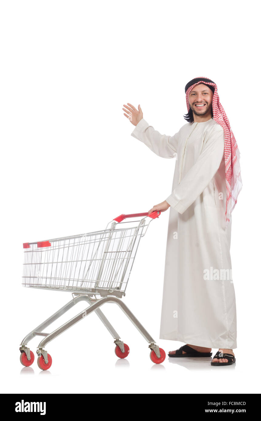 Arab man doing shopping isolated on white Stock Photo - Alamy