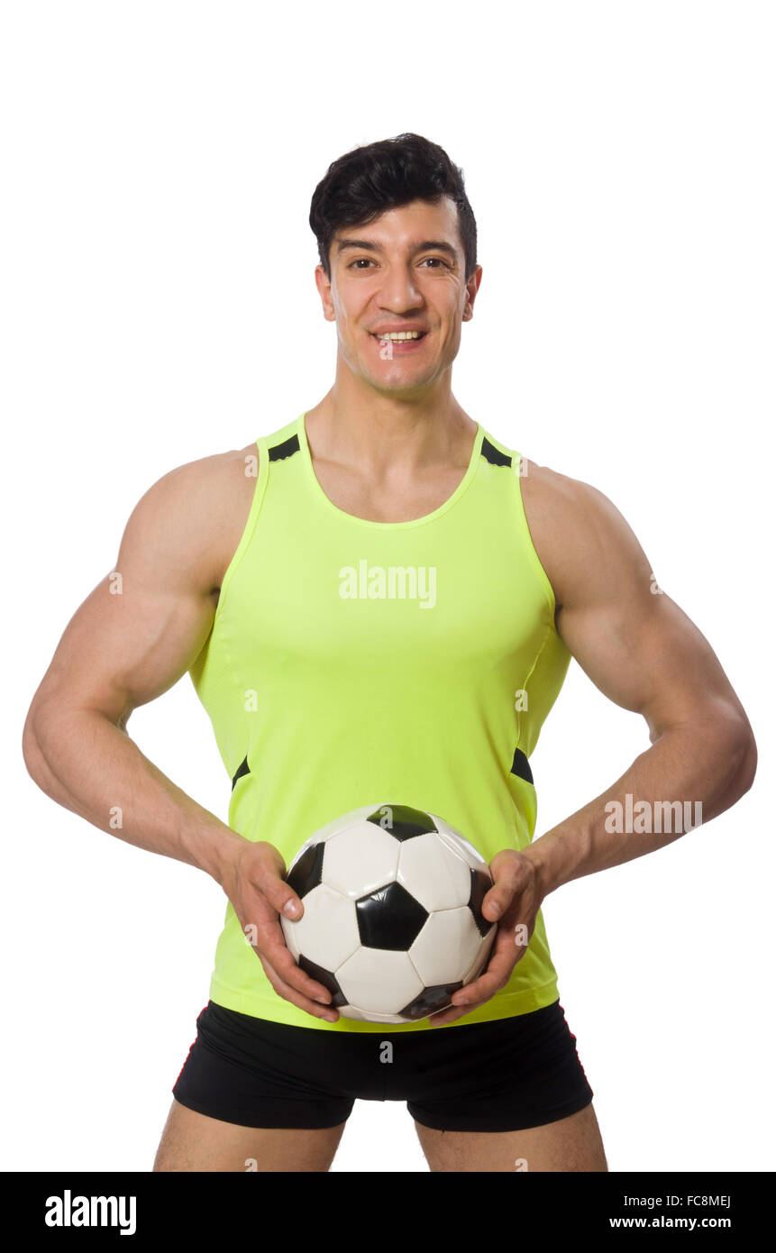 Man with football isolated on white Stock Photo - Alamy