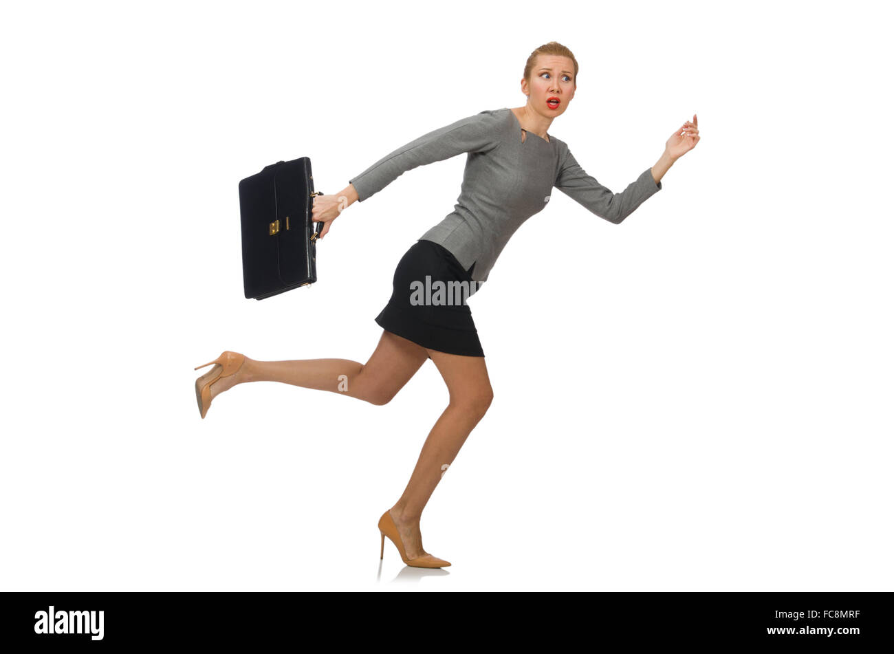 Woman with briefcase isolated on white Stock Photo - Alamy