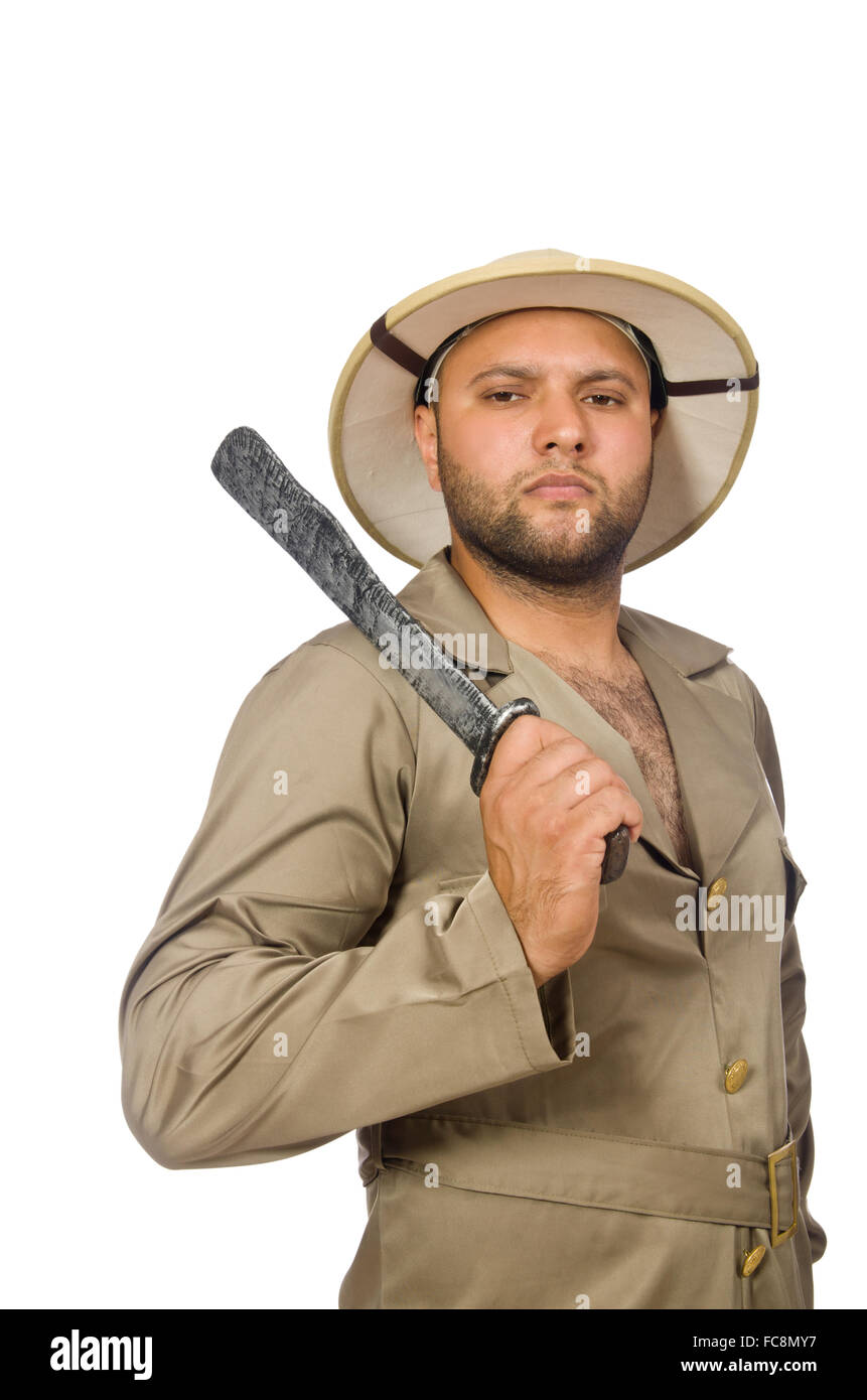 Man with knife isolated on white Stock Photo - Alamy