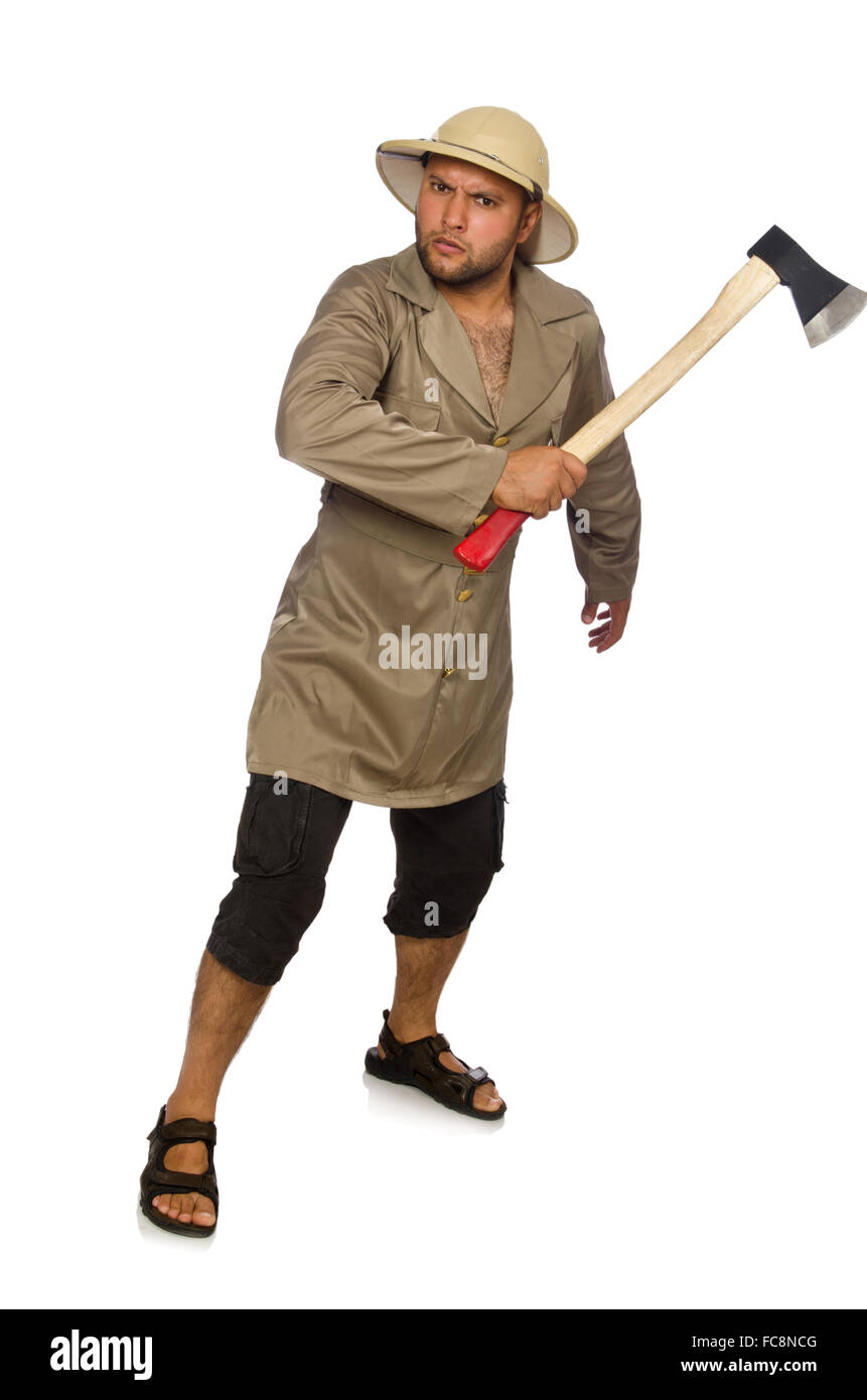 Man with axe isolated on white Stock Photo - Alamy