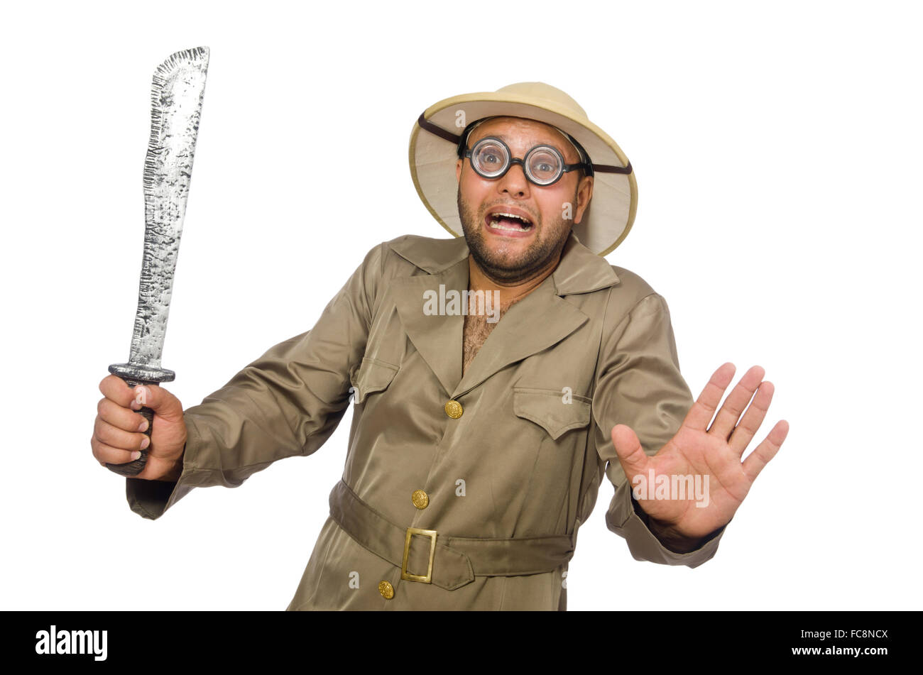 Man with knife isolated on white Stock Photo - Alamy